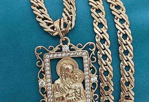 Икона казанской божьей матери с цепоч мед золото