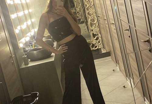 Атласные брюки палаццо zara топ в паетках