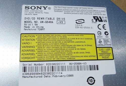 DVD-RW Sony NEC Optiarc AW-G540A Black ноутбук IDE