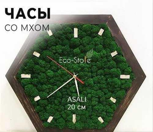 Часы из мха шестиугольные