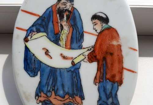 Плакетка фарфор старый Китай ручная роспись