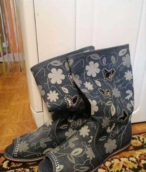 Джинсовые летние сапоги