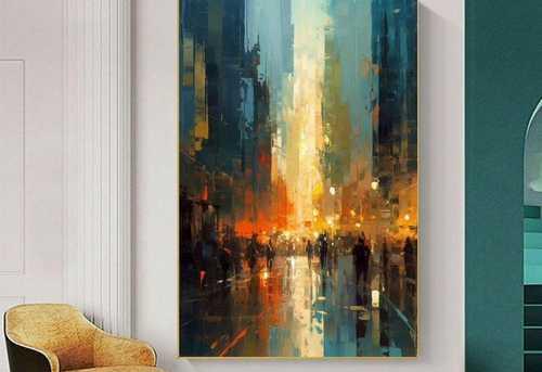 Картины абстракция в интерьер Город дождь картина