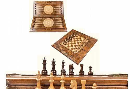 Шахматы 3 в 1 большие деревянные резные