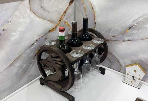 Полка подставка для вина и боклов из дерева