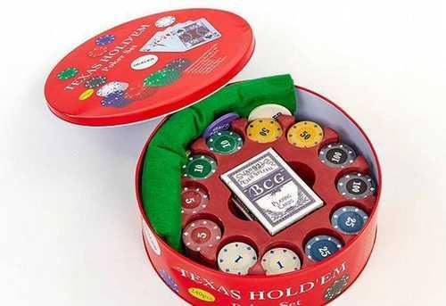 Покерный набор 240 фишек + 2 колоды в круглом бокс
