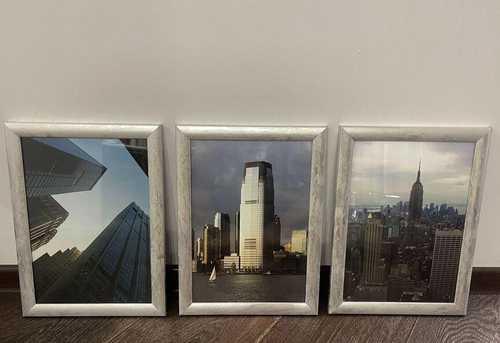 Три фото картины здания Нью-Йорка