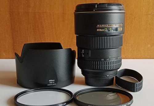 Nikon AF-S 17-55mm f2.8 ED DX + бленда + 2 фильтр
