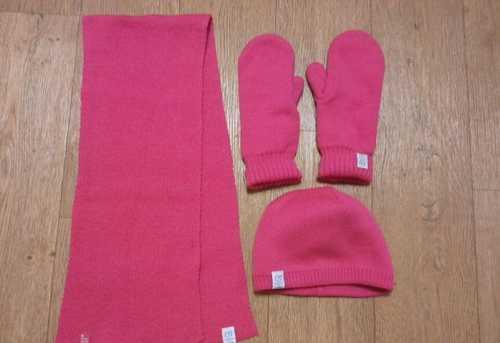 Комплект шапка варежки шарф розовый малиновый
