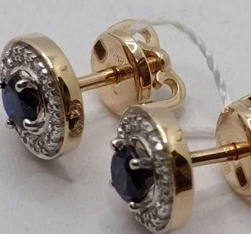 Золотые серьги с бриллиантами и сапфирами(18200)
