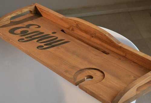 Деревянная полка поднос столик для ванной