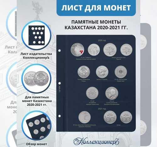 Лист для юбилейных монет Казахстана 2020-2021 гг