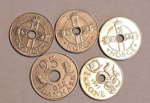 Монеты Норвегии с виноградом и птицей, 1,25 эре