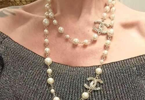 Колье сотуар бусы Chanel жемчужное ожерелье