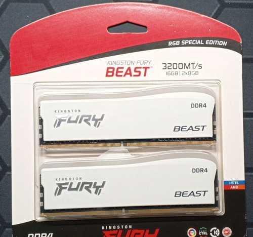 Оперативная память Kingston fury beast White 2X8гб