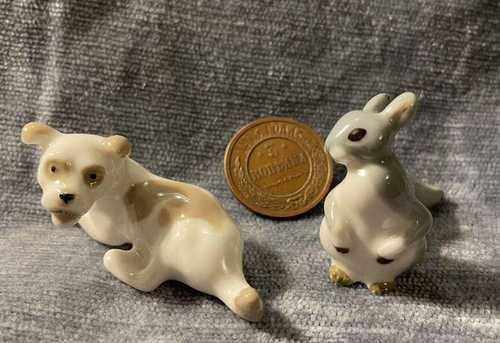 Фарфоровые статуэтки лфз собака и белка миниатуры
