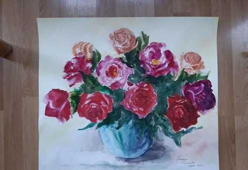 Картина акварелью розы для любимой