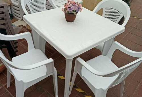Садовая мебель пластик стол + 4.стула белый новый