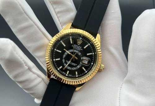 Золотые часы Rolex, мужские, черный резиновый реме