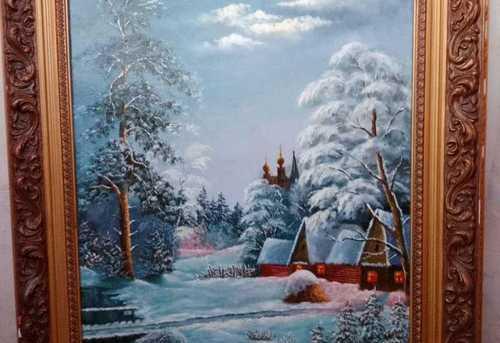 Картина маслом на холсте "Зимний пейзаж"