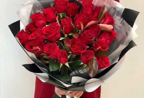 Букет красных роз 25 шт высокие розы доставка