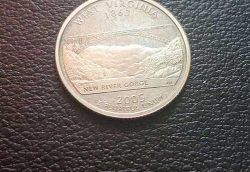 Монета США 1/4 доллара 2005г. Серебро