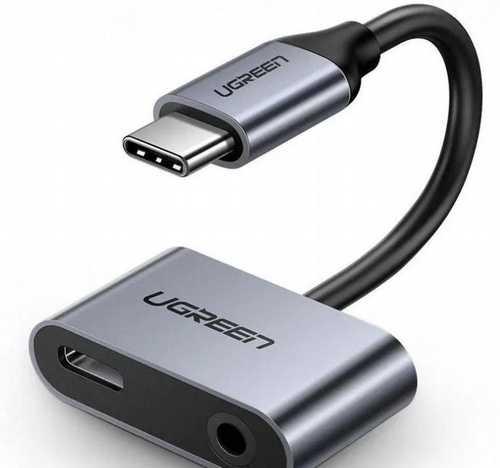 Адаптер uGreen CM193 USB-C на 3.5мм+USB-C 2.0