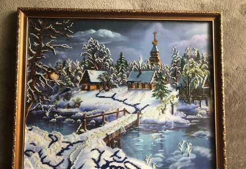 Картина частичная вышивка бисером Зима