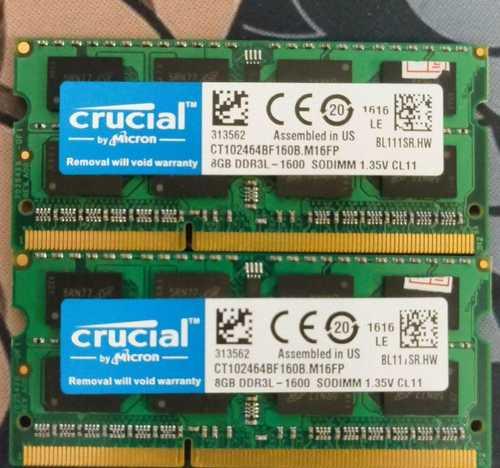 Crucial DDR3L sodimm 8GB (2 шт)