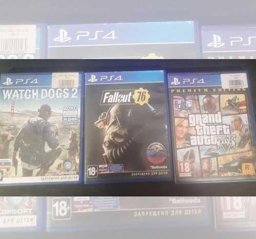 Диски playstation 4 Watch Dogs 2, GTA 5, Fallout76