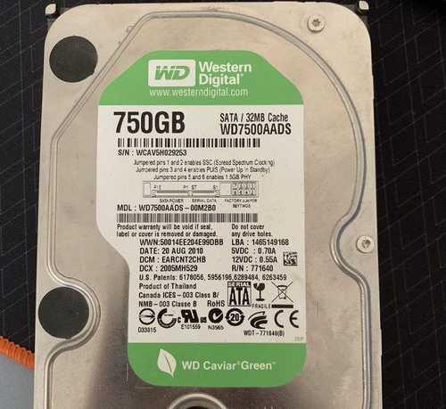 Жесткий диск Western digital 750 Gb WD7500aads