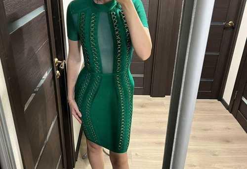 Платье Herve Leger зеленое с утяжкой