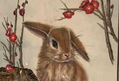 Интерьерная картина "Кролик и зимняя вишня"