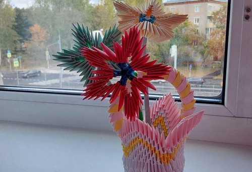 Оригами ваза с цветами