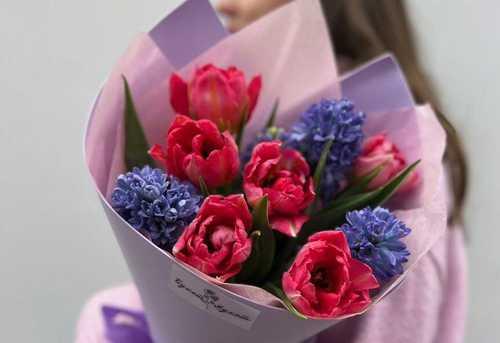 Букет цветов "Миссис гиацинт" (пион.тюльпаны)