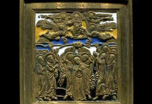 Медная икона Вознесение Господне. 4 эмали. 19 век