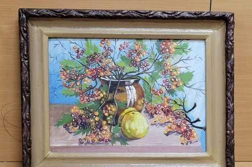 Картина Букет рябины с яблоком холст масло 50*40см
