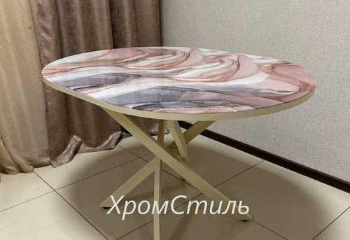 Круглый обеденный раздвижной стол Ежик со стеклом