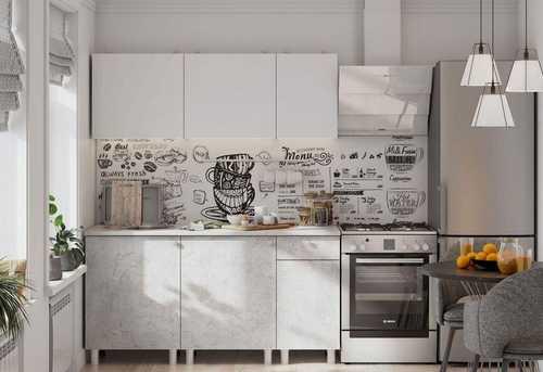 Кухонный гарнитур Кайган 1,6 м, белый/цемент светл