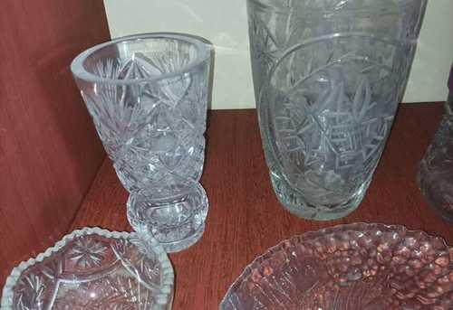 Хрустальные тарелки, вазы, СССР