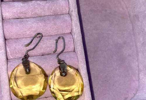 Серебряные серьги 875 пробы с цитрином винтаж
