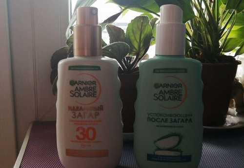 Молочко, спрей для загара garnier