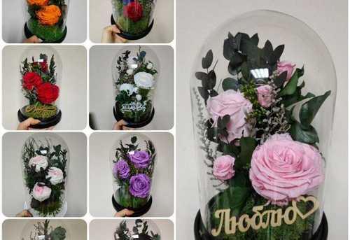 Цветы розы, пионы в колбе, подарок, флорариум, от