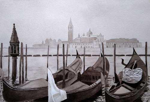 Картина акварелью "Венецианский причал"