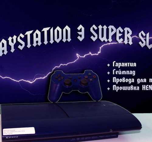 Прошитая HEN Playstation 3 Super Slim Синяя 500gb