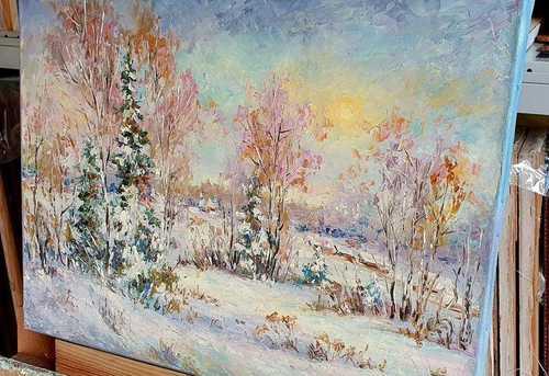 Картина маслом на холсте Пейзаж природа зима