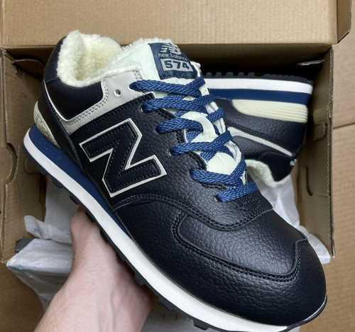 Кроссовки низкие New Balance 574 с мехом (темно-си