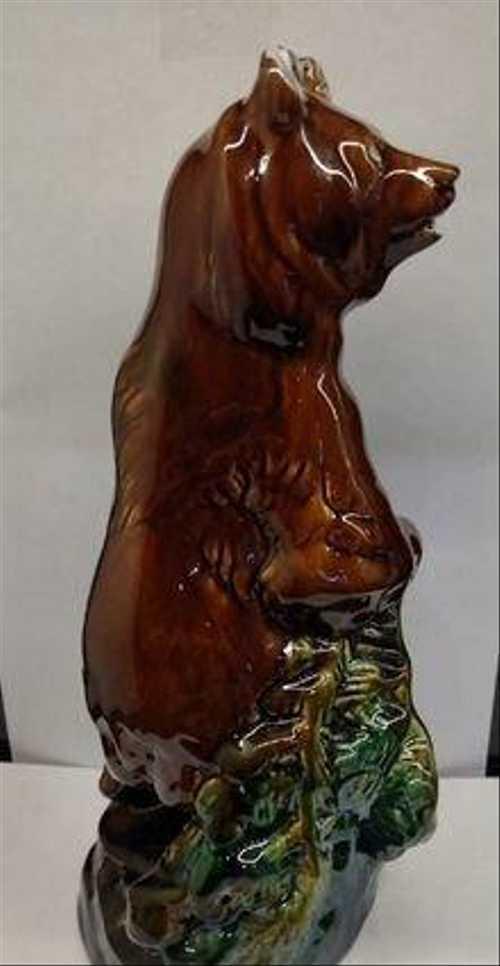 Большая 38см статуэтка "медведь " обливная керам