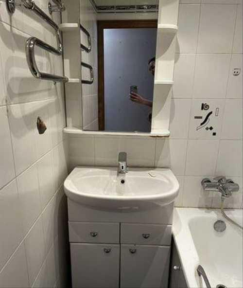 Тумба для ванной + зеркало-шкаф