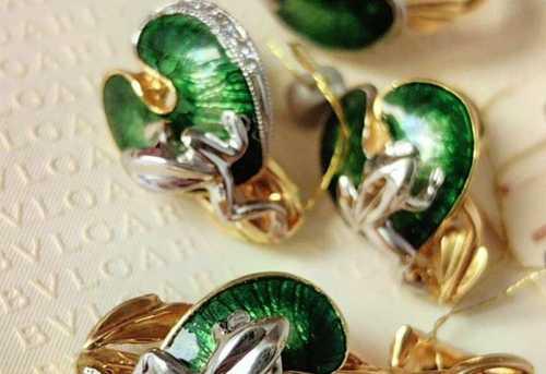 Золотые серьги кольцо кулон Эмаль бриллианты